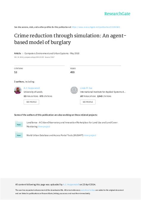 Pdf Crime Reduction Through Simulation An Agent Based Model Of Burglary