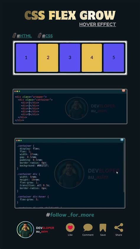 css flex grow hover effect html css javascript coding