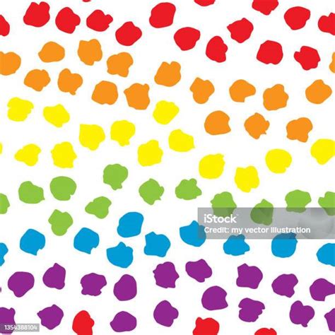 흰색 배경에 Polka 도트 무지개 추상적 인 원활한 패턴 직물 배경 옷 포장지 웹 사이트 및 벽지에 대한 벡터 디자인 패션
