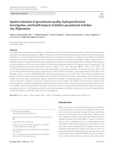 Spatial Estimation Of Groundwater Quality Hydrogeochemical Investigation And Health Impacts Of