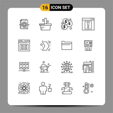 set of 16 vector outlines on grid for page inbox coins browser web editable vector design