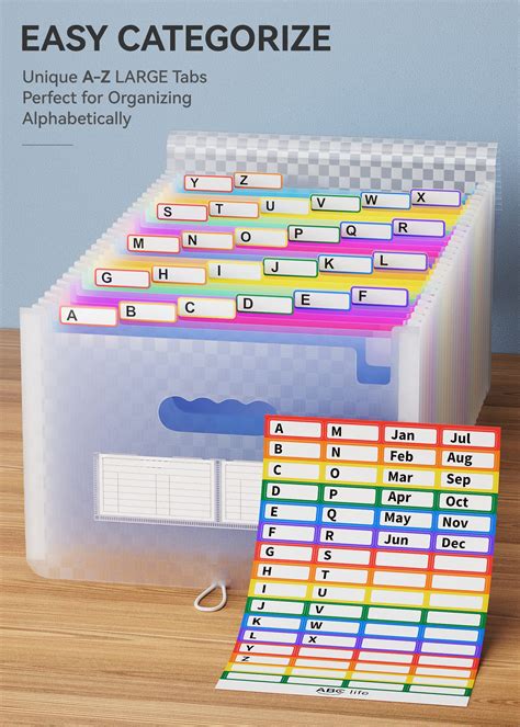 Abc Life 26 Pockets Accordian File Folder Organizer Letter Size Expanding File