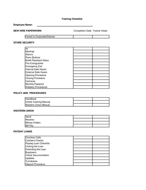 Editable Training Checklist Template Samples Employee Excel Free Example Ojt Training Checklist