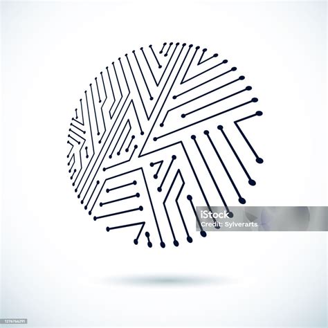 벡터 추상 컴퓨터 회로 기판 일러스트레이션 연결이 있는 원형 기술 요소 전자 테마 웹 디자인 0명에 대한 스톡 벡터 아트 및