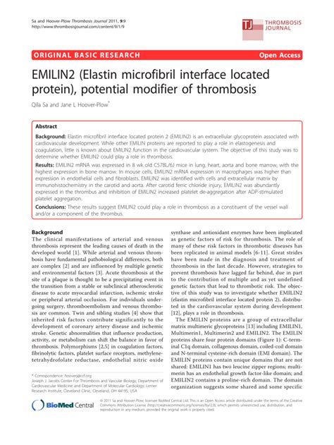 Pdf Emilin2 Elastin Microfibril Interface Located Protein