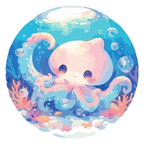 배경에 거품이 있는 수달의 만화 그림 프리미엄 Ai 생성 벡터