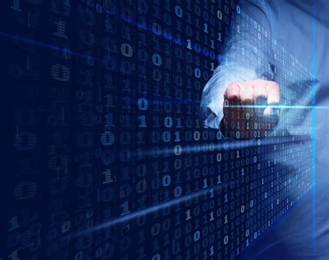 premium photo a man stands in front of a virtual screen with a binary