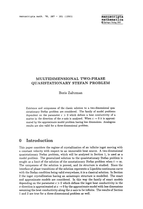 Pdf Multidimensional Two Phase Quasistationary Stefan Problem