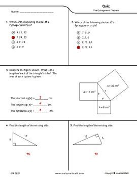 Pythagorean Theorem Quiz By Maisonet Math Middle School Resources