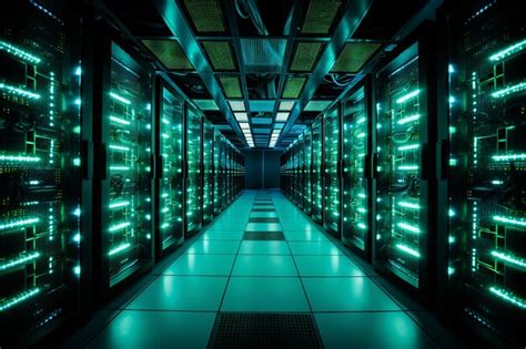 Premium Photo Data Center With Multiple Rows Of Fully Operational