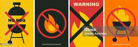 Set Of Informational Signs Do Not Fire No Grill No Barbecue Vector