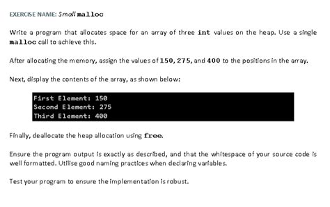 Solved Exercise Name Small Malloc Write A Program That