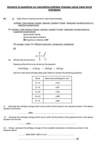 Mean Bond Enthalpy Calculations Teaching Resources