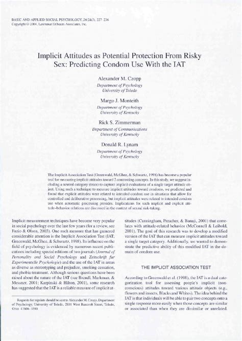 Pdf Implicit Attitudes As Potential Protection From Risky Sex Predicting Condom Use With The Iat