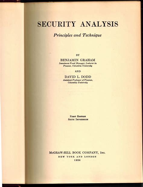 Security Analysis Principles And Technique By Graham Benjamin Dodd