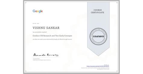 s vishnu sankar on linkedin completion certificate for conduct ux research and test early concepts