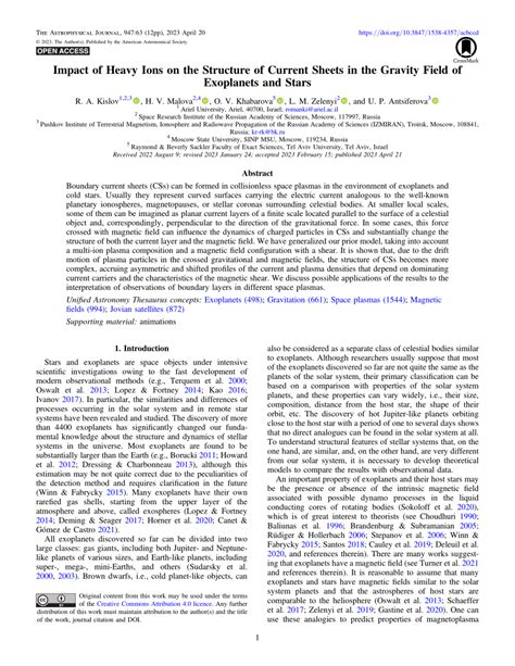Pdf Impact Of Heavy Ions On The Structure Of Current Sheets In The Gravity Field Of Exoplanets