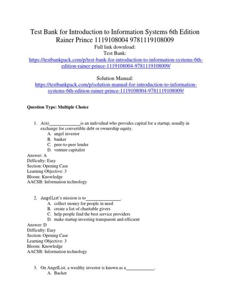 Introduction To Information Systems 6th Edition Rainer Prince Test Bank Pdf