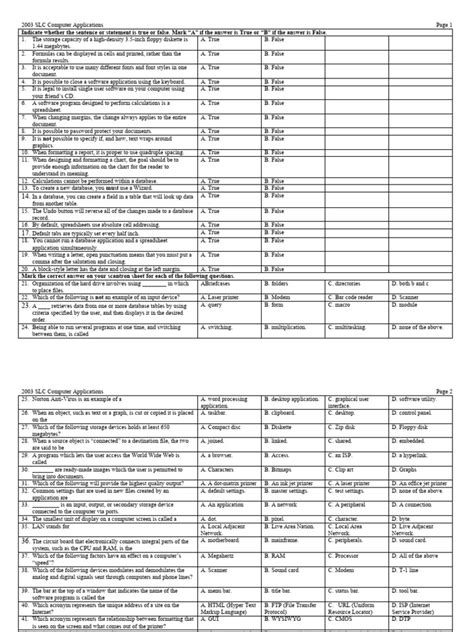 2003 Computer Applications Pdf Spreadsheet Databases