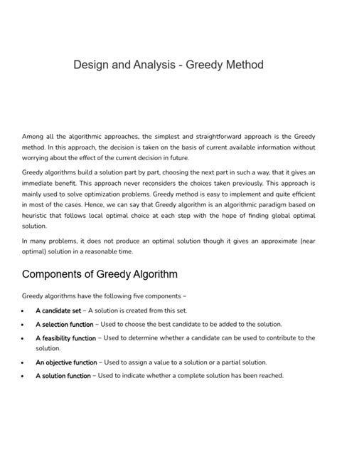 Design And Analysis Greedy Method Pdf