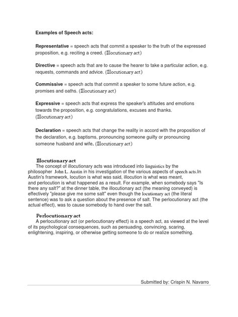 Classification And Explanation Of Speech Acts Representative