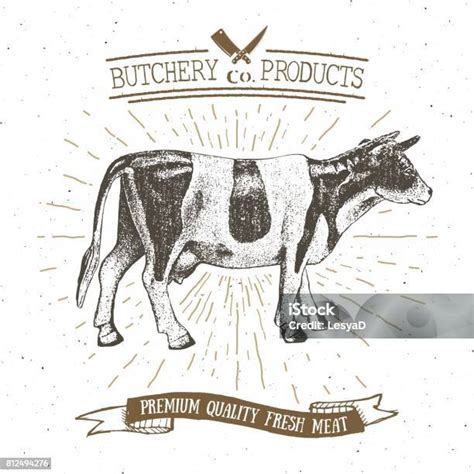 정육점가 게 빈티지 엠 블 럼 쇠고기 고기 제품 도살 아이콘 템플릿 복고 스타일 Icontype 레이블 배지 및 브랜드 디자인에 대 한 빈티지 디자인 벡터 일러스트 레이 션