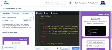 A Practice Coding Session And Bootstrap Usage On Quiz Game Page Were The Akshay Kumar Sahu