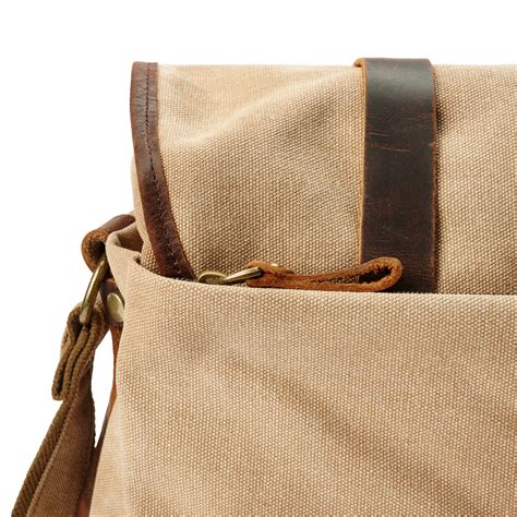 Vintage Style Tan Canvas And Leather Messenger Bag In Stock Delton Bags