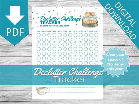 Printable Declutter Challenge Tracker Printable Digital 12 Month