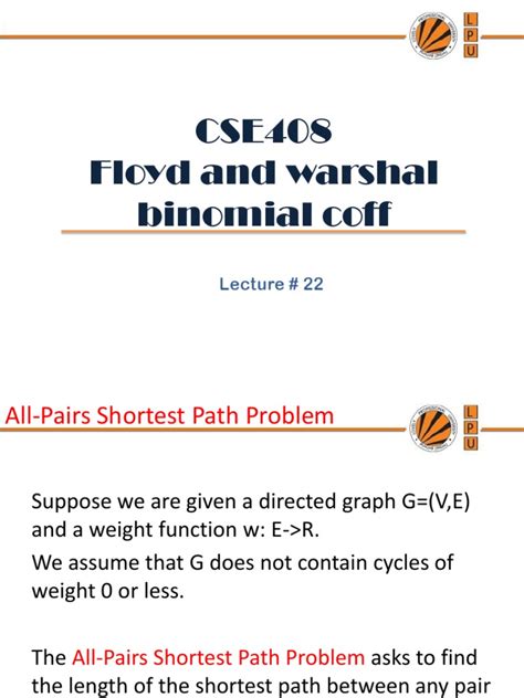 lecture 22 floyd and warshal pdf computational problems