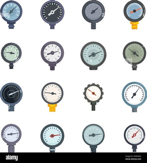 Manometer Icons Set Flat Vector Pressure Gauge Reading Manometer Isolated Stock Vector Image