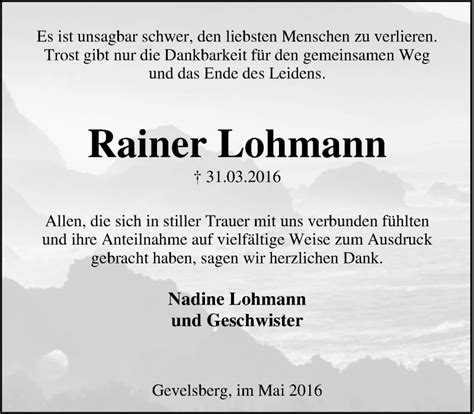 Traueranzeigen Von Rainer Lohmann Trauer In Nrwde