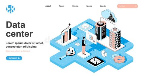 Data Center Isometric Concept Cloud Storage And Computing Technology