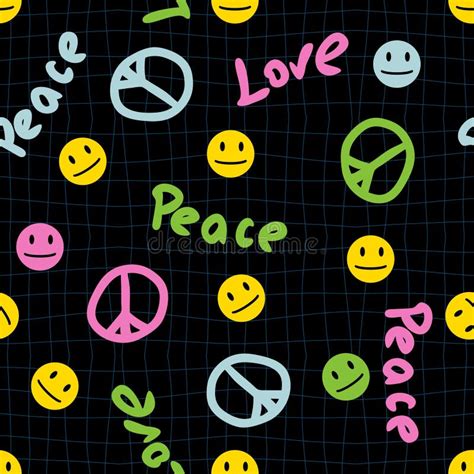 Checkered Seamless Pattern With Symbol Of Peace And Smiling Faces