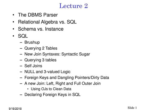 Lecture 2 The Dbms Parser Relational Algebra Vs Sql Ppt Download