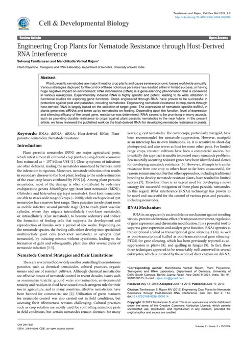 Pdf Engineering Crop Plants For Nematode Resistance Through Host
