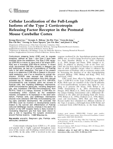Pdf Cellular Localization Of The Full Length Isoform Of The Type 2