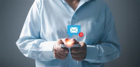 Inbox Receiving Electronic Message Alert Business People Touch On Email In Virtual Screen Stock