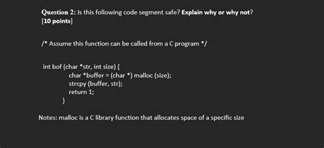Solved Question 2 Is This Following Code Segment Safe