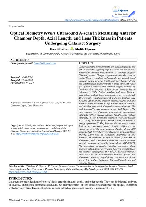 Pdf Optical Biometry Versus Ultrasound A Scan In Measuring Anterior