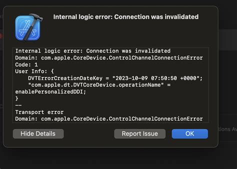 Ios Xcode Encountered Error Internal Logic Error Connection Was