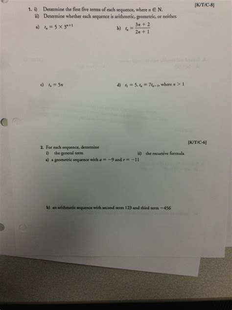Solved Determine The First Five Terms Of Each Sequence