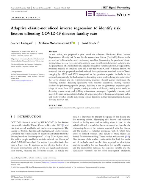 Pdf Adaptive Elastic Net Sliced Inverse Regression To Identify Risk