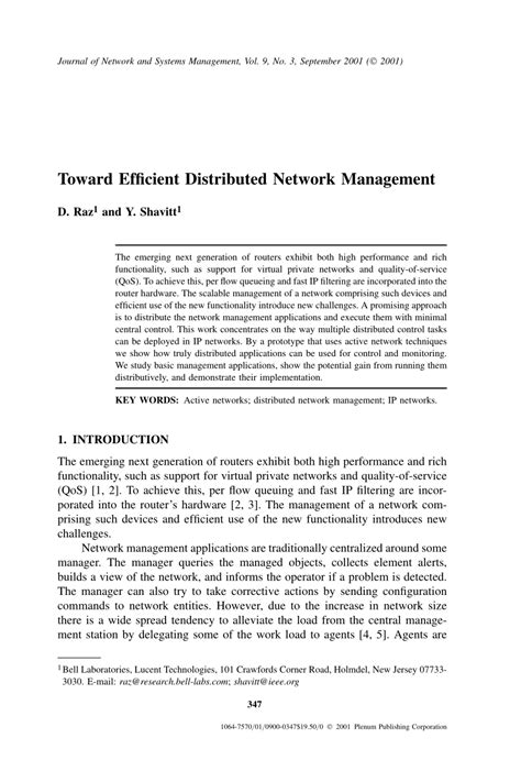 Pdf Toward Efficient Distributed Network Management