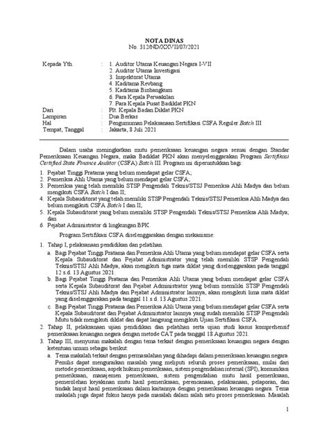 Pengumuman Pelaksanaan Sertifikasi Csfa Reguler Batch Iii Pdf