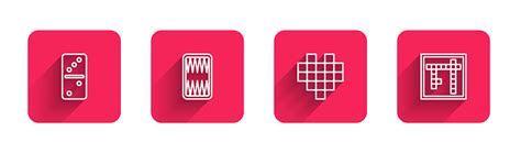 라인 도미노 주사위 놀이 보드 게임용 픽셀 하트 긴 그림자가 있는 빙고를 설정합니다 빨간색 사각형 버튼입니다 벡터 가능성에 대한 스톡 벡터 아트 및 기타 이미지 Istock