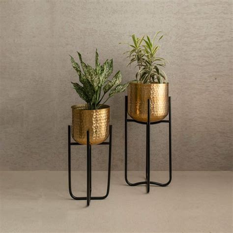 Golden Metal Plant Pots With Stand Mytri Designs