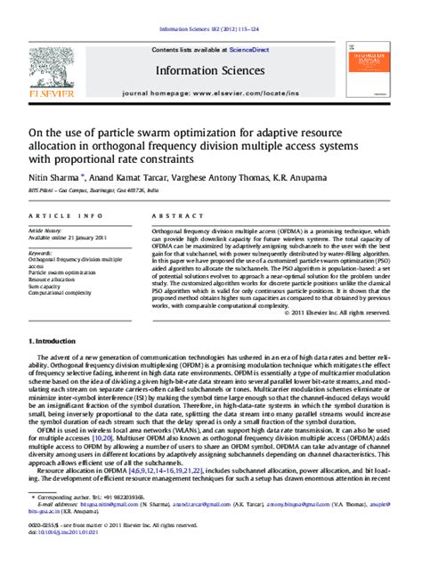 Pdf On The Use Of Particle Swarm Optimization For Adaptive Resource