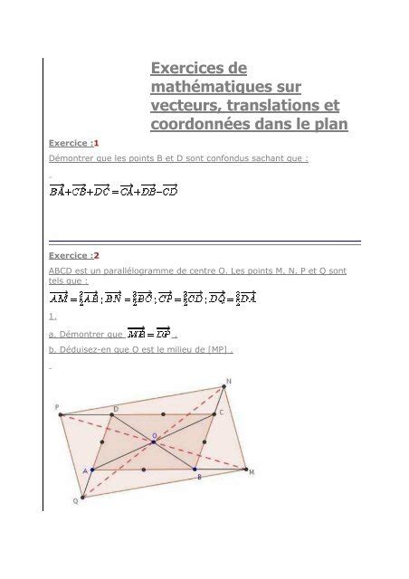 Pdf Points Et Vecteurs Dans Un Repère Exercices Xm1 Math Pdf