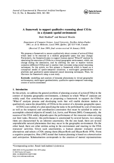 Pdf A Framework To Support Qualitative Reasoning About Coas In A Dynamic Spatial Environment